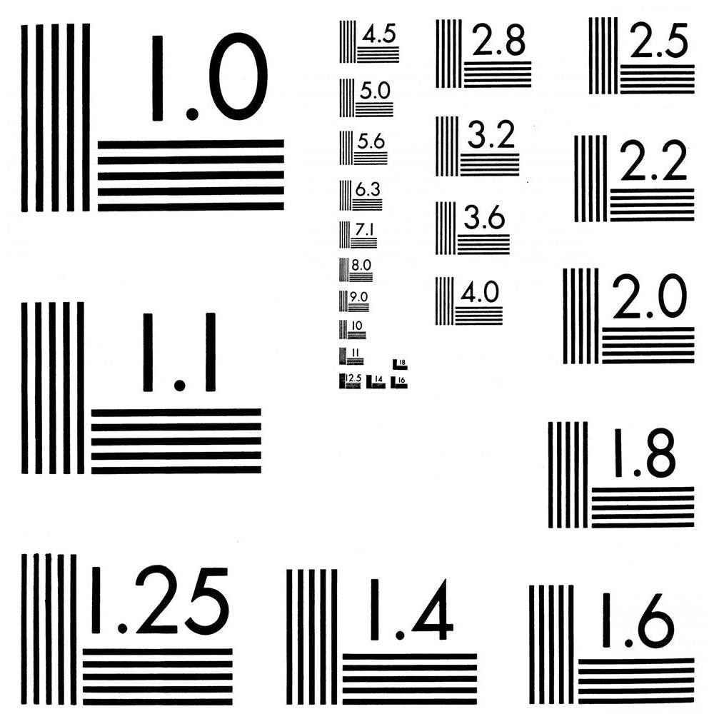 R67 optical resolution chart, NBS 5 bar test chart – ProSciTech